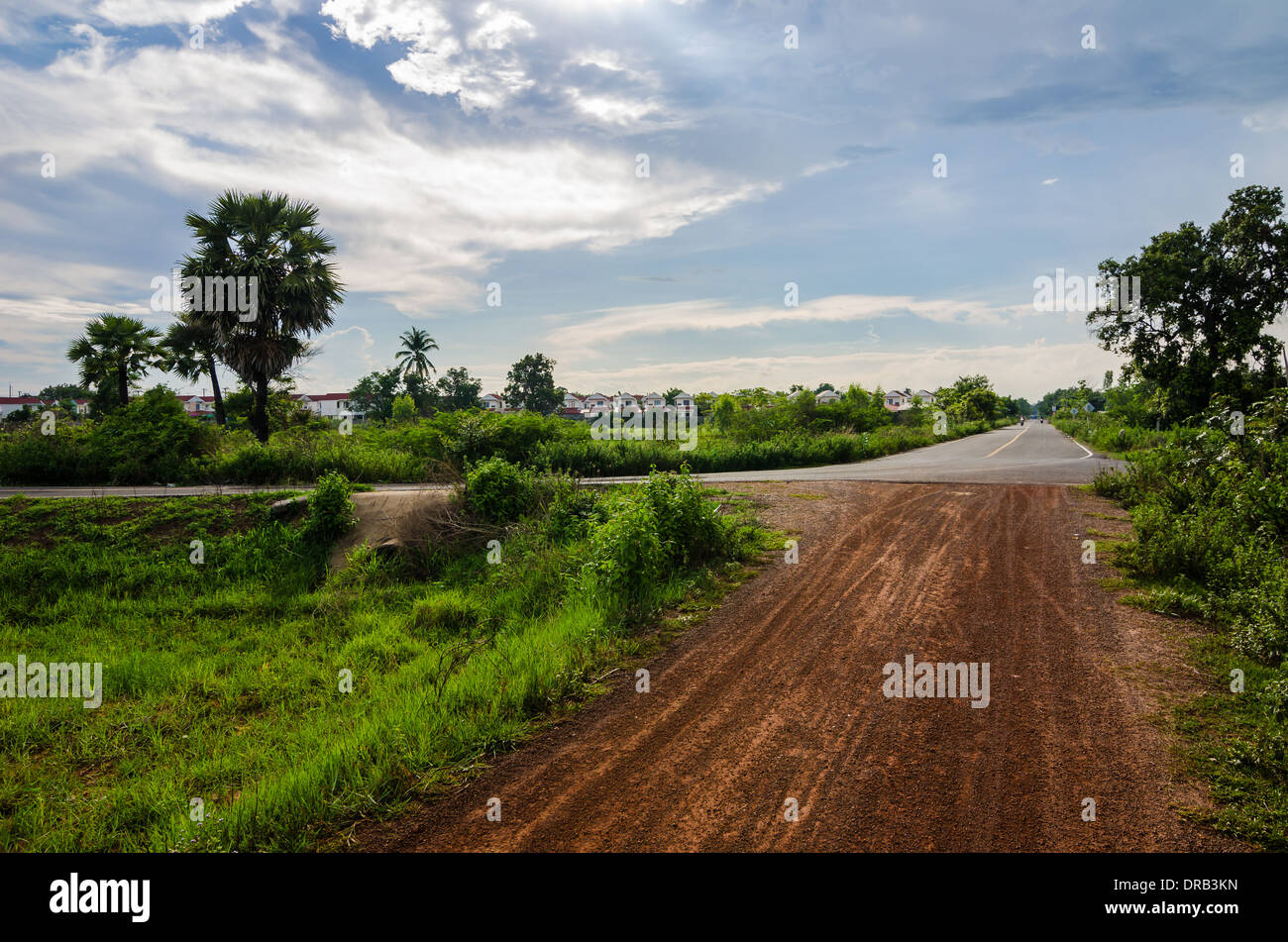Soil road and grass meadow in countryside view nature Stock Photo - Alamy