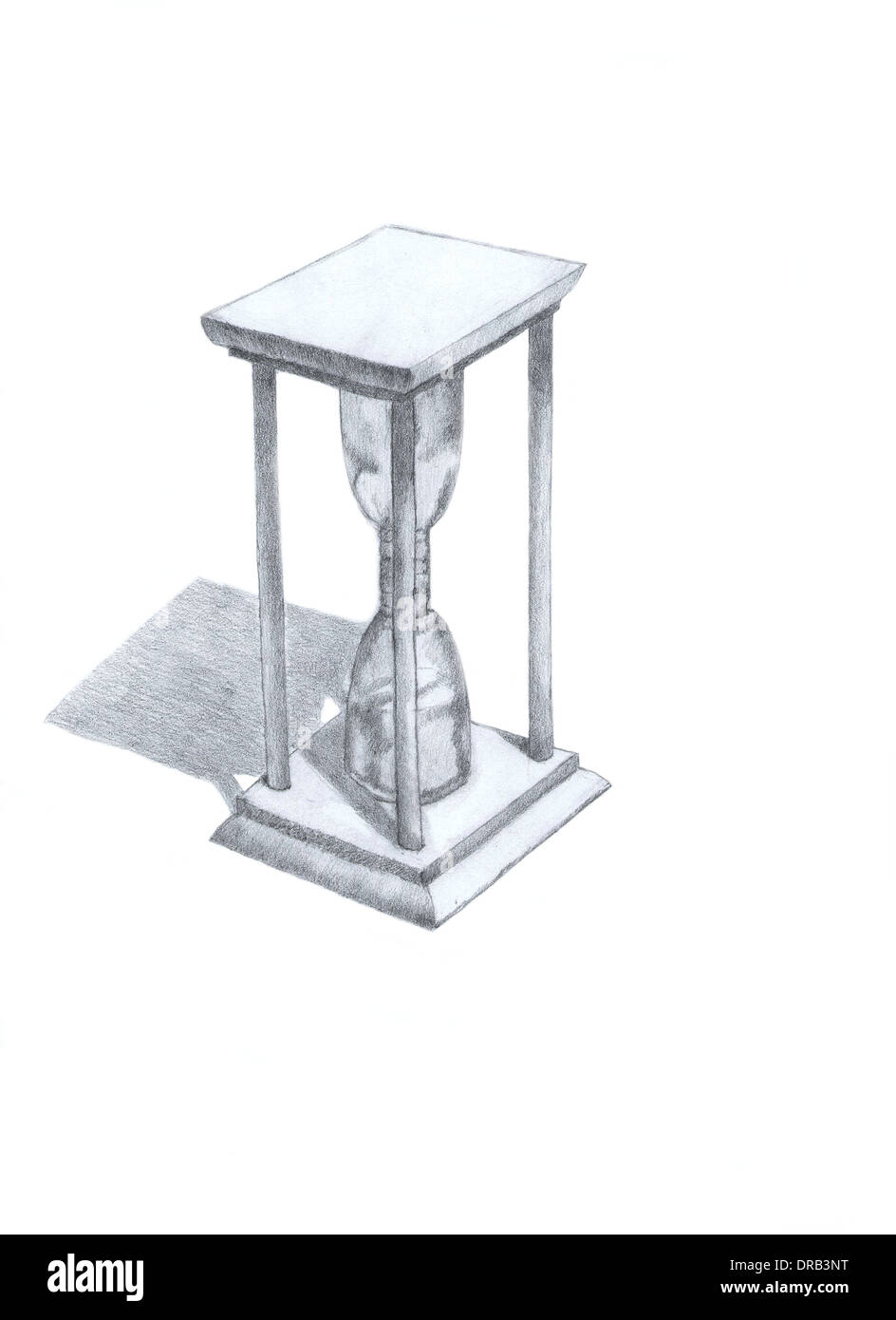 Hourglass, illustration, drawing, sketch in graphite on white ...