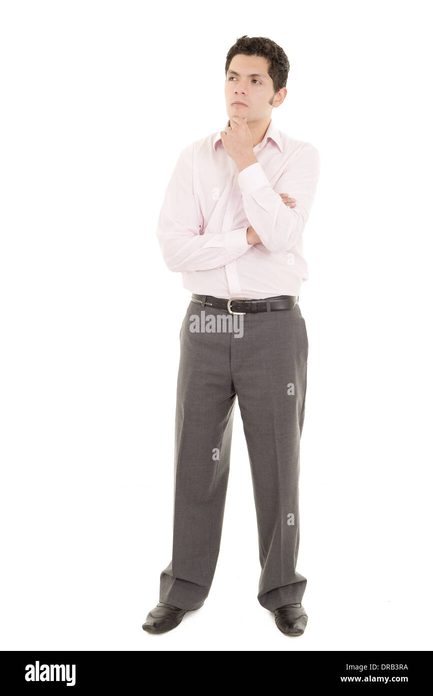 Hispanic thinking man isolated on white background Stock Photo - Alamy