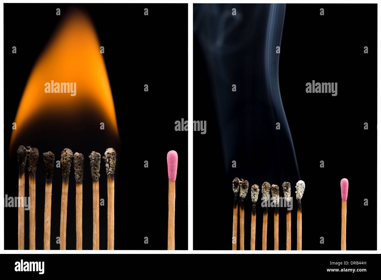 Set of whole and burnt matches at different stages Stock Photo - Alamy