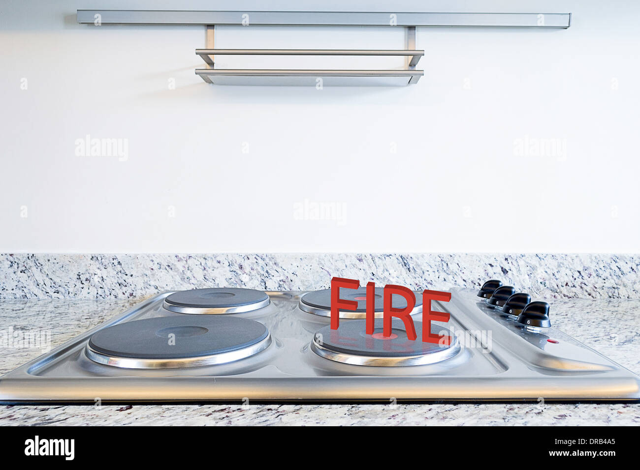 modern kitchen with fire sign Stock Photo - Alamy