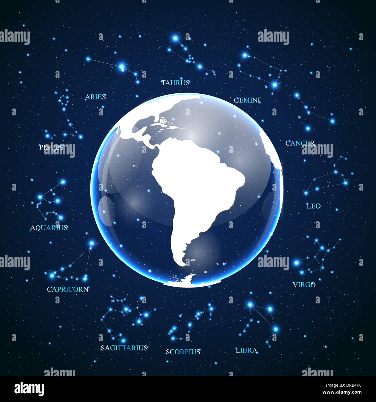 vector of the zodiac signs on background cosmic sky Stock Photo - Alamy