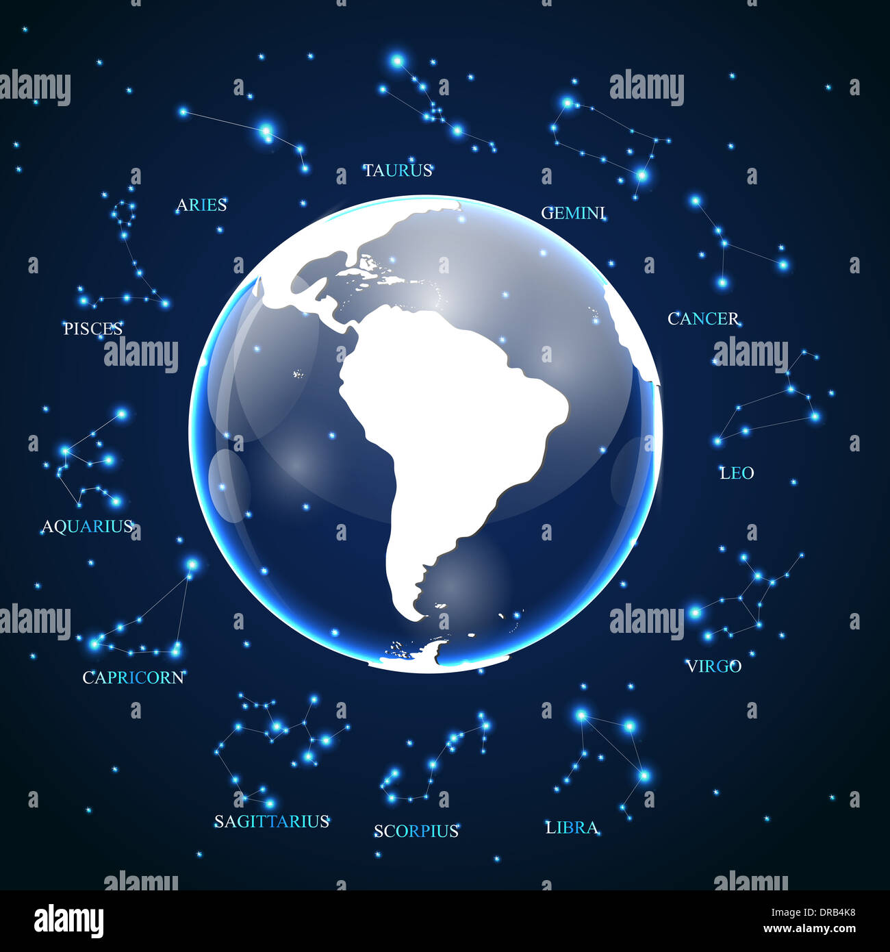 vector of the zodiac signs on background cosmic sky Stock Photo - Alamy