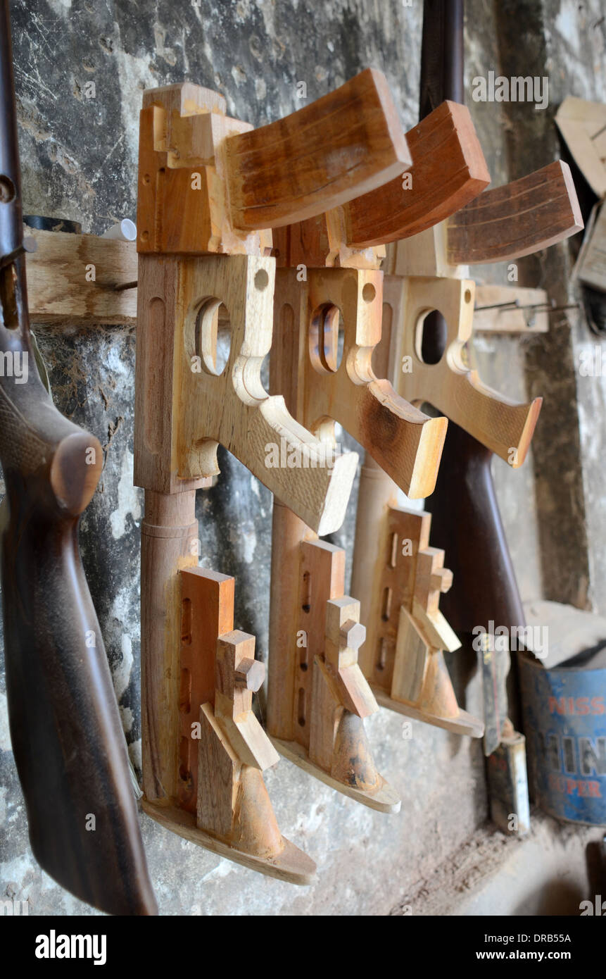 Producing wooden stocks in a small factory, part of the air rifle ...
