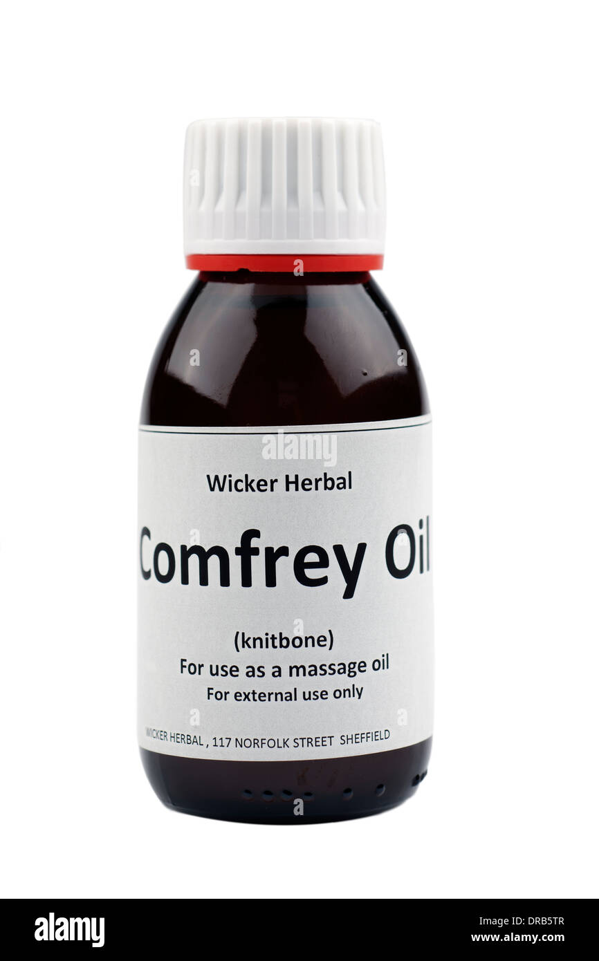 Bottle of Comfrey Oil from Wicker Herbal shop in Sheffield Stock Photo ...