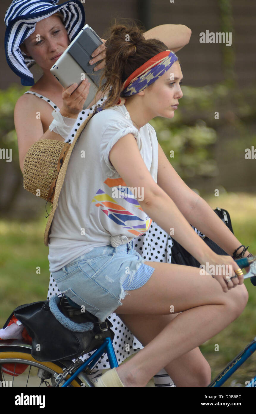 Elizabeth Olsen on the set of 'Very Good Girls'. The movie is a coming ...