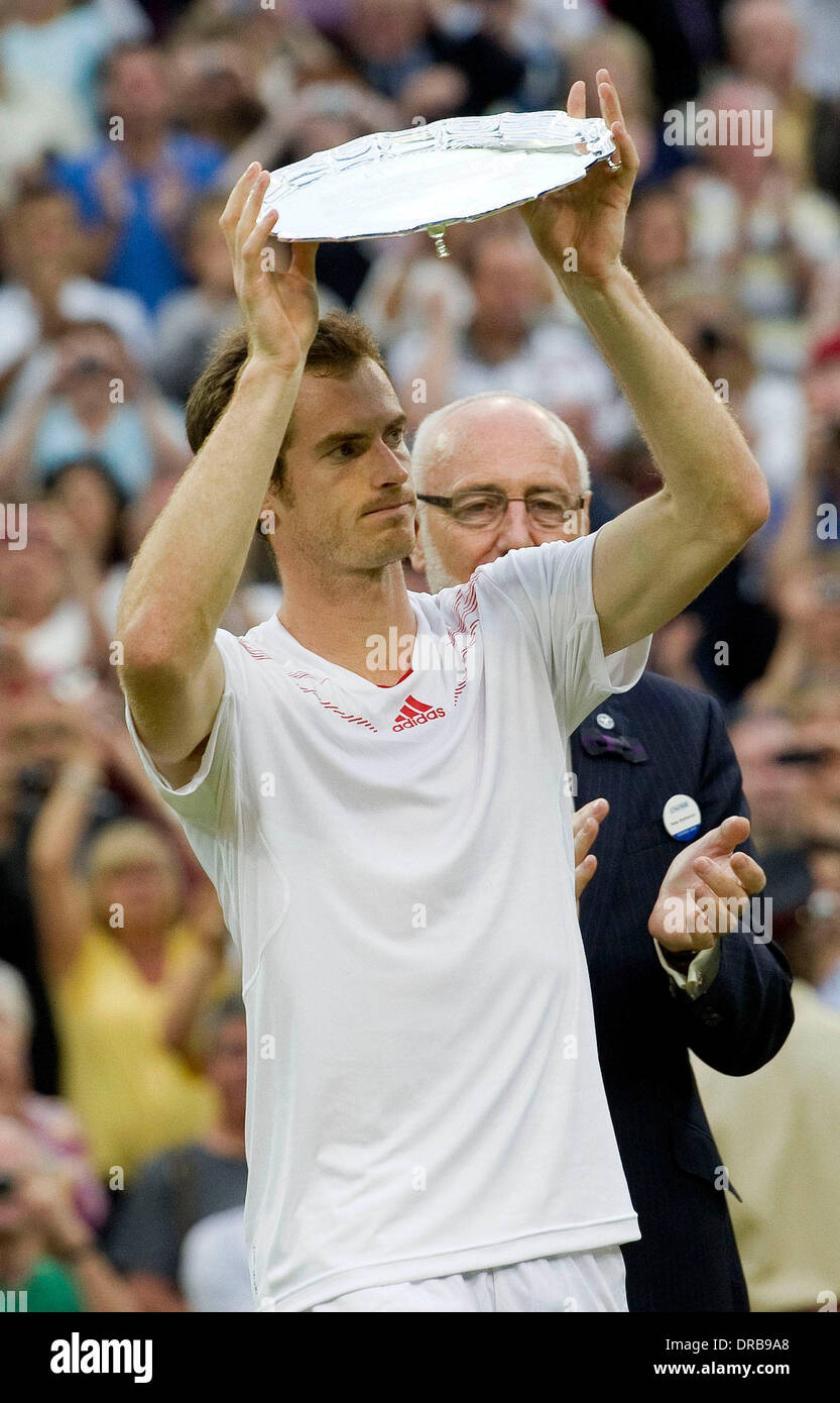 Andy Murray with his runner- up trophy after the Wimbledon men's final ...
