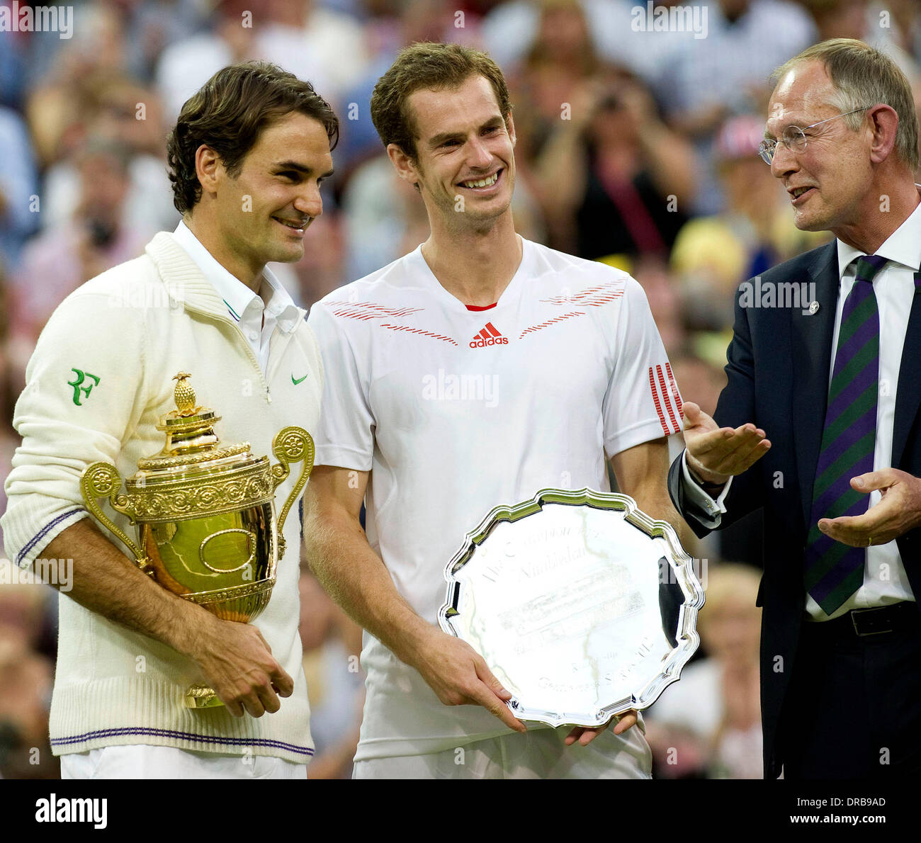 Roger Federer and Andy Murray pose together after the Wimbledon men's ...