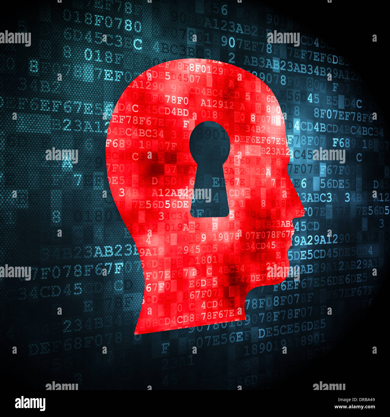 Advertising concept: Head With Keyhole on digital background Stock ...