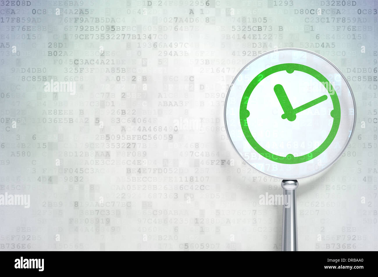 Timeline concept: Clock with optical glass on digital background Stock ...