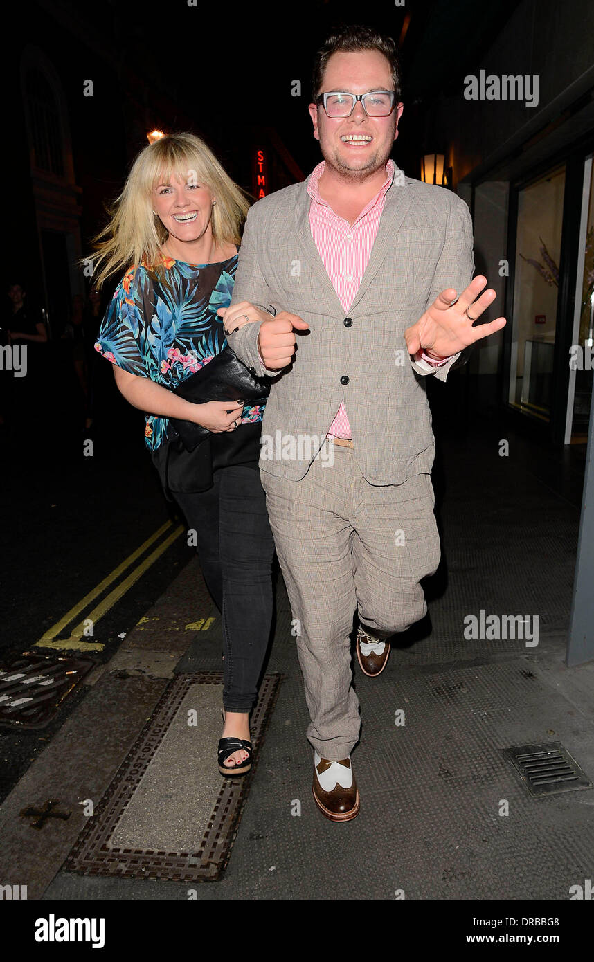 Alan Carr wearing Spatz shoes walks with former Coronation street star ...