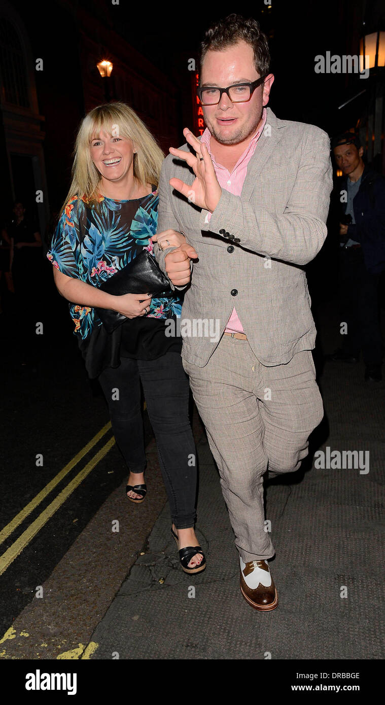 Alan Carr wearing Spatz shoes walks with former Coronation street star ...
