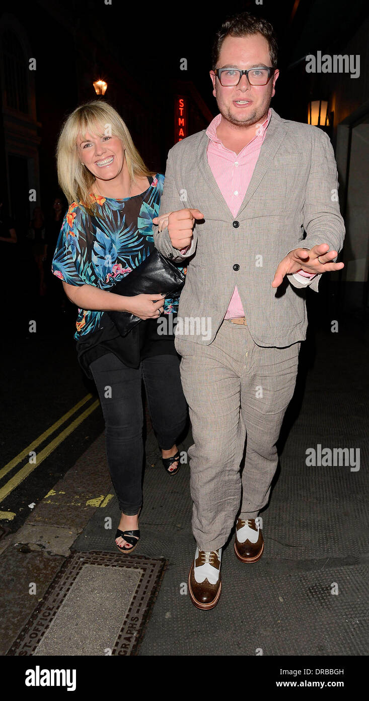 Alan Carr wearing Spatz shoes walks with former Coronation street star ...