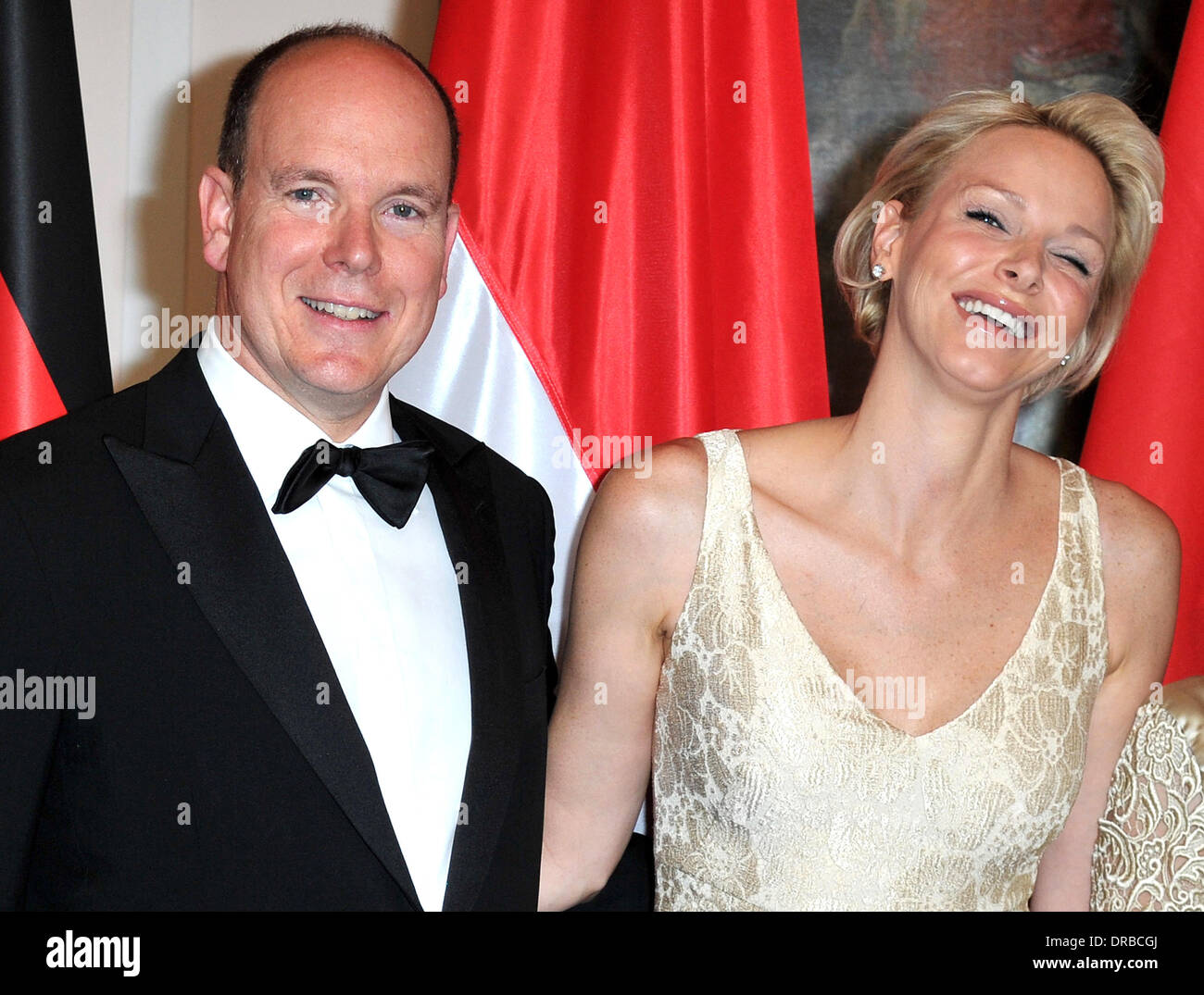 Prince Albert II and Princess Charlene of Monaco attend a gala dinner at Schloss Bellevue Palace ...