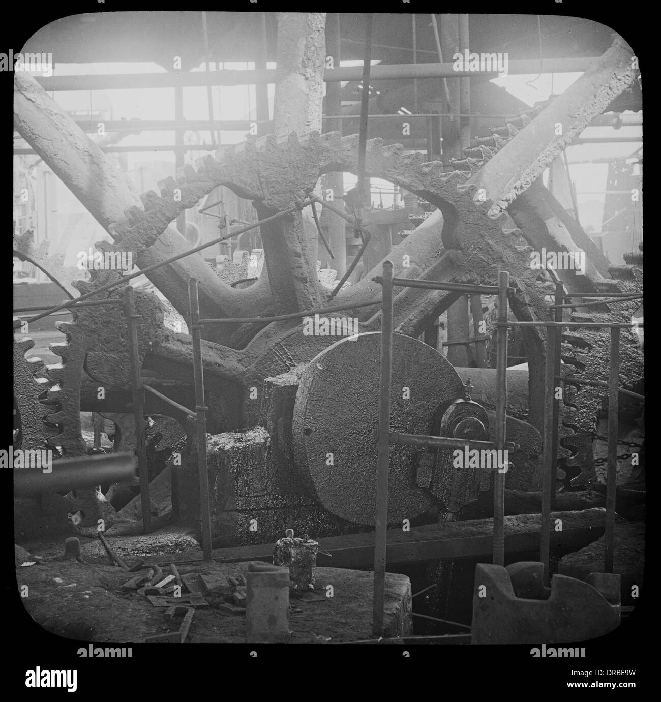 Crank shaft and gears of a beam engine. Labelled Johnson's Iron and ...