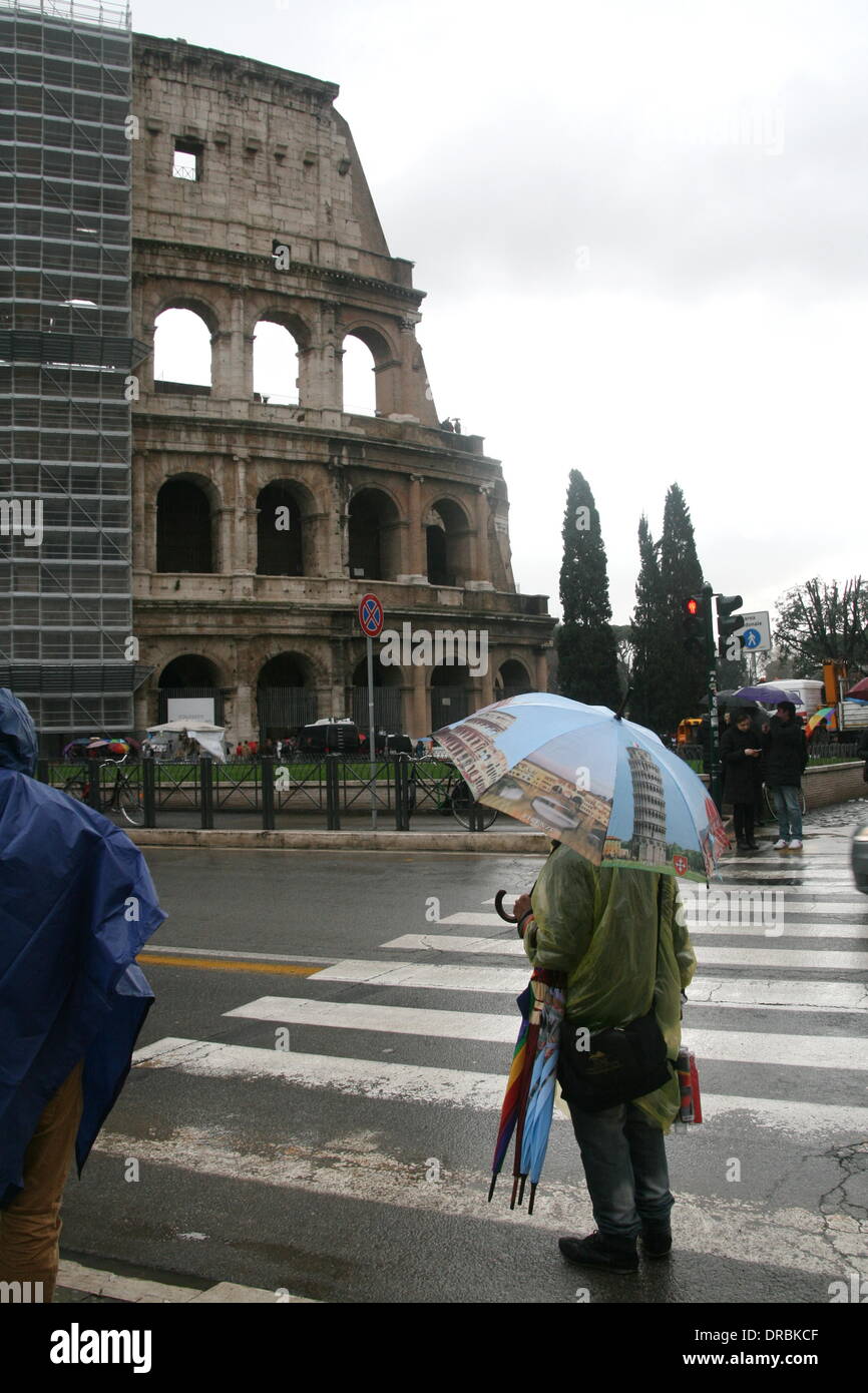 Rome Italy 22nd Jan 2014 Heavy rain by the Colosseum in Rome Italy ...