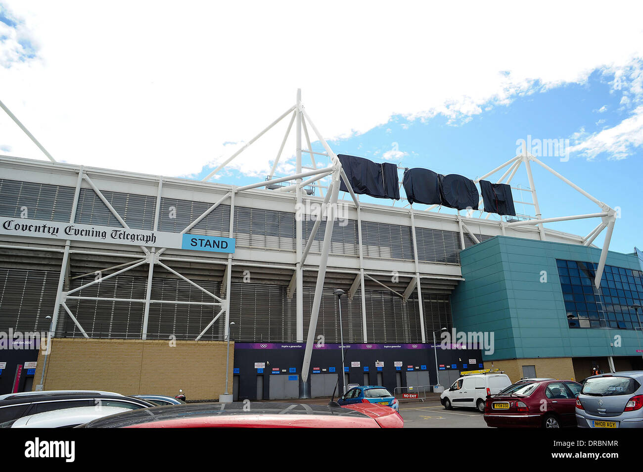 The Ricoh Arena prepares for the Olympics by covering up the 'RICOH ...