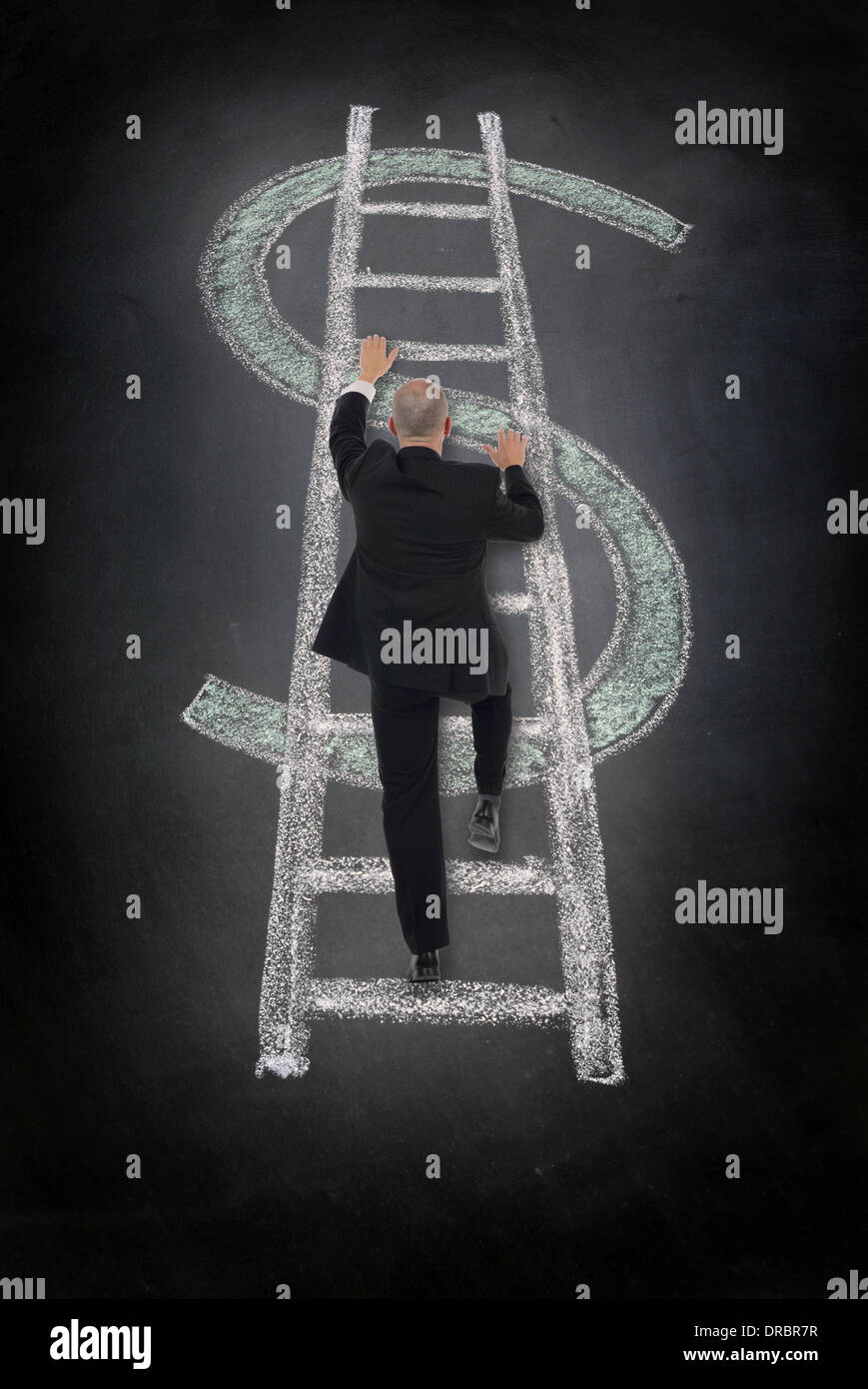 businessman climbing a Dollar sign incorporating a ladder into the ...