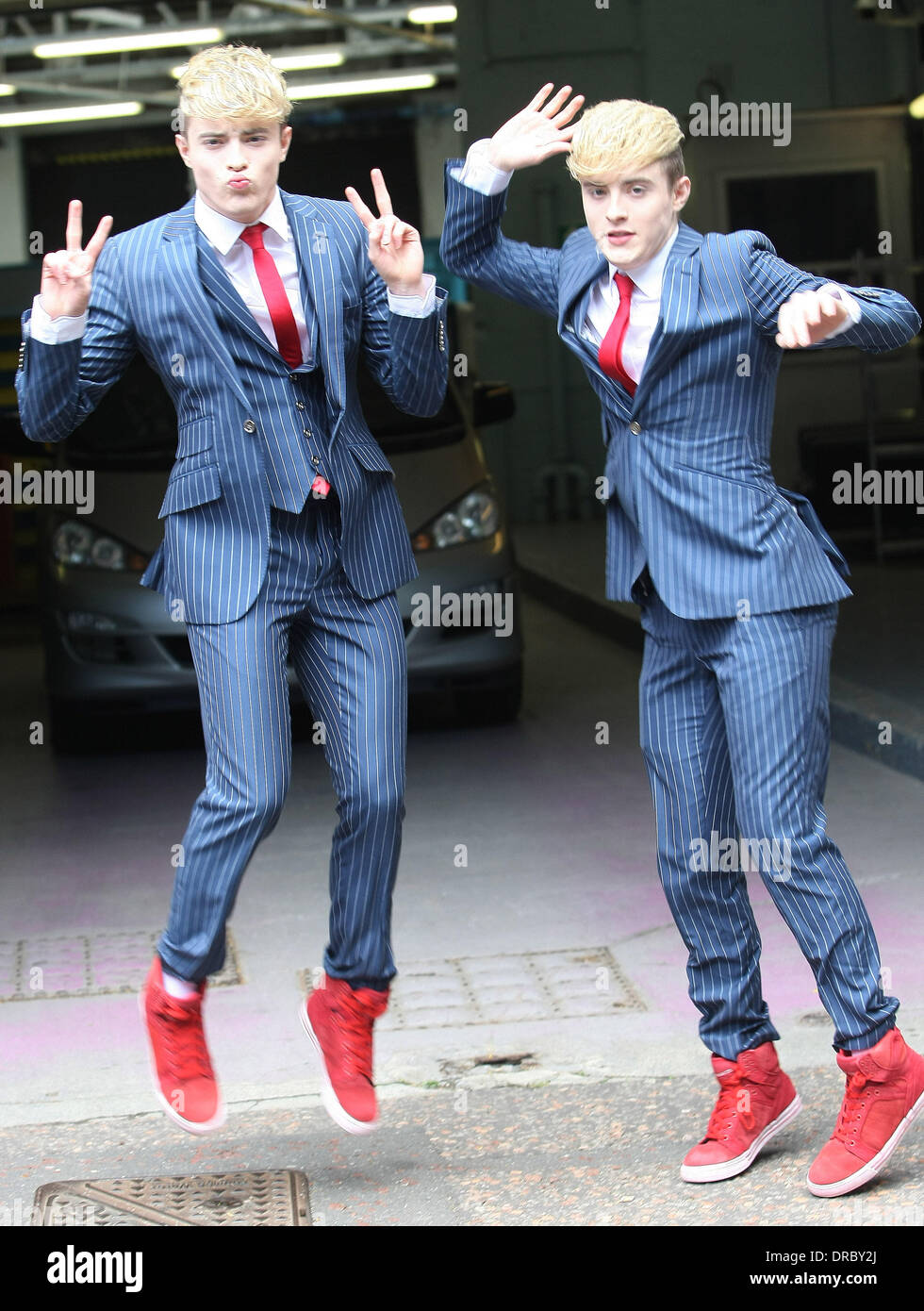 John and Edward Grimes, aka Jedward, outside the ITV studios London ...