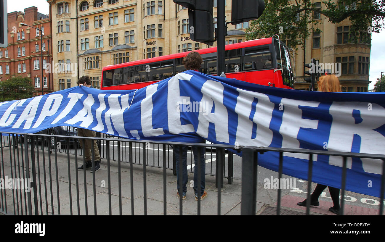 Chelsea fans hold a banner with the words "JT Captain leader legend" on ...