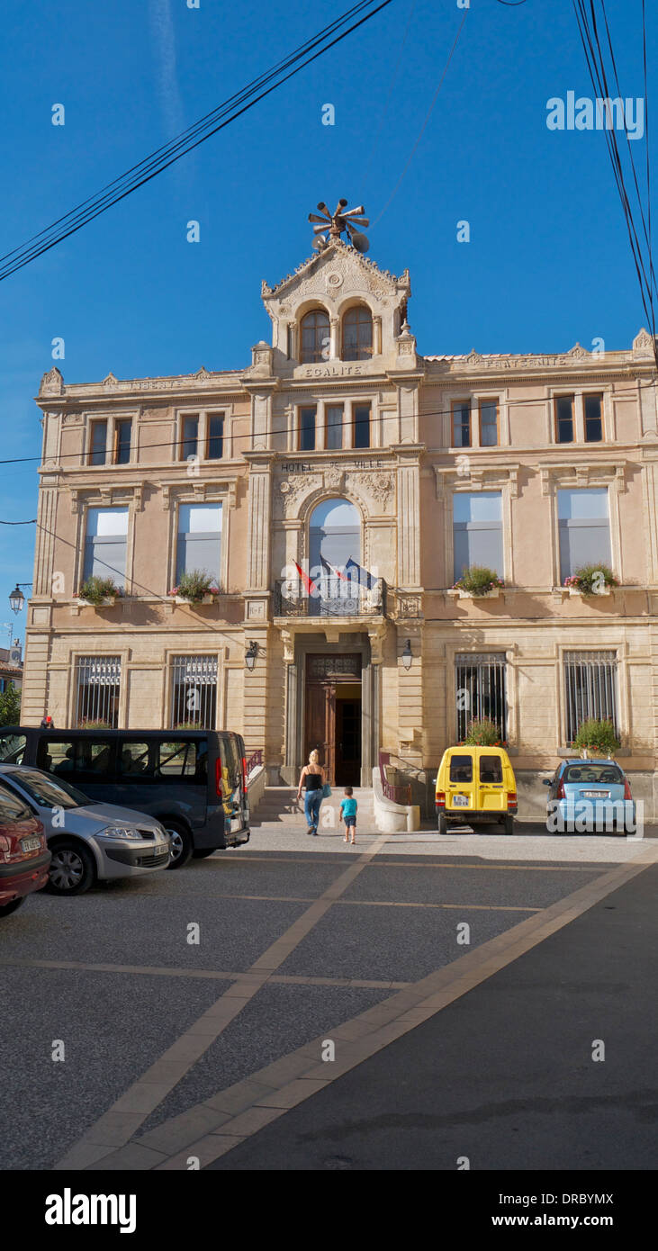 Town Hall Olonzac, South of France, Mairie with blue sky Stock Photo ...