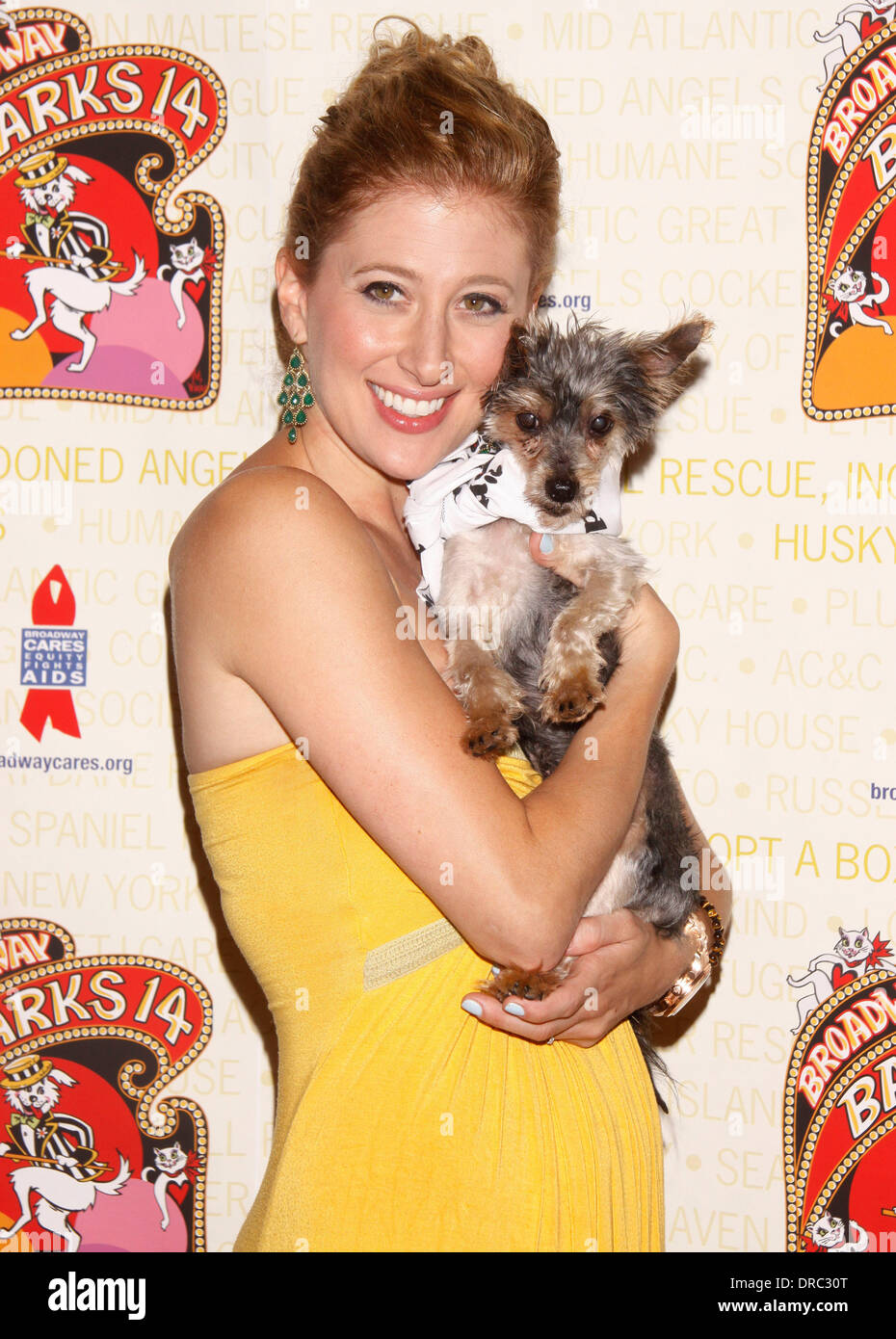 Caissie Levy holds Drago, a dog up for adoption Broadway Barks: The ...