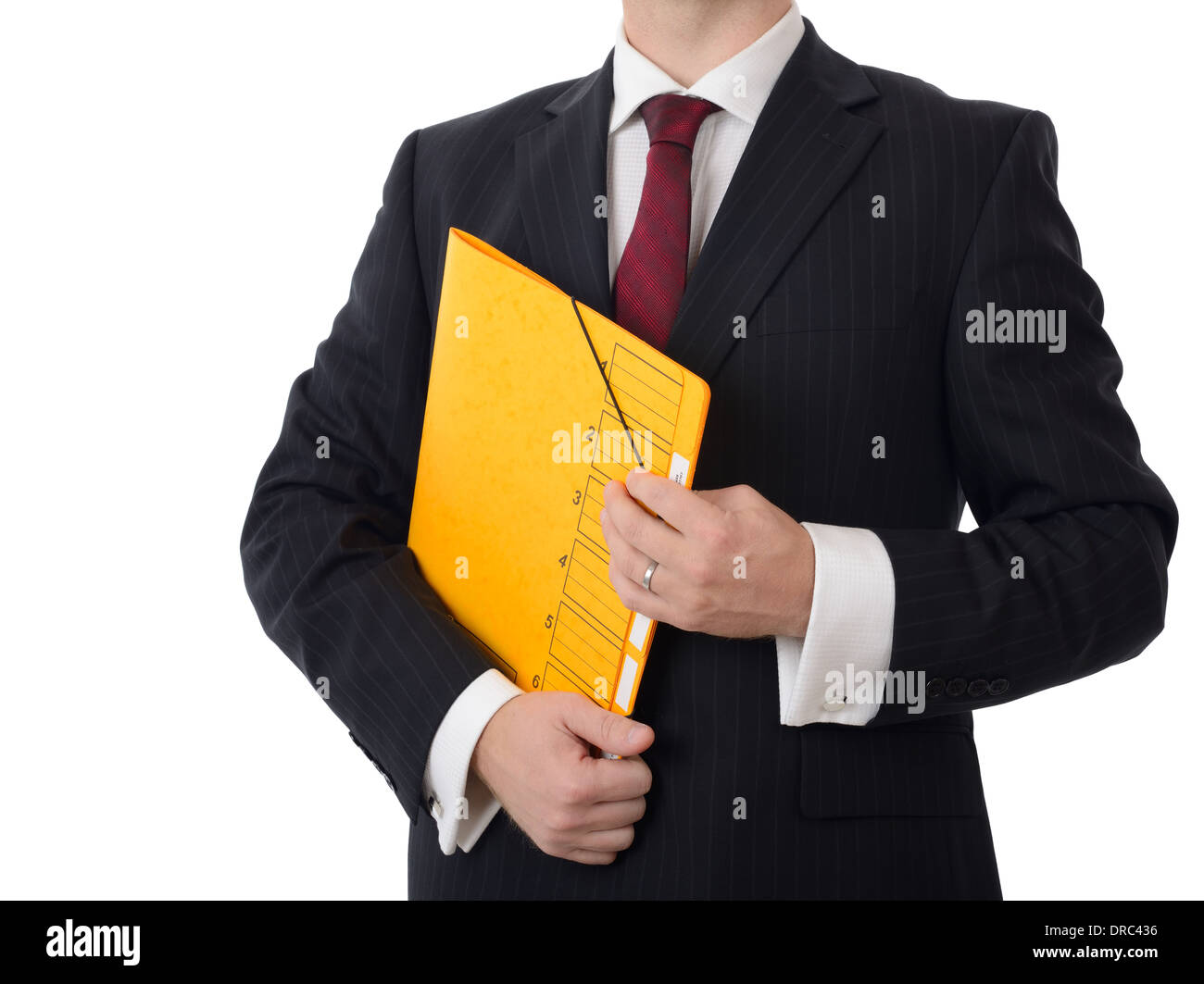 A businessman holding on a folder isolated on white Stock Photo - Alamy