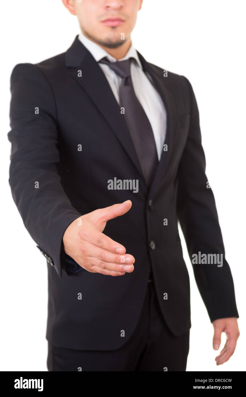 Hispanic business man giving a handshake Stock Photo - Alamy