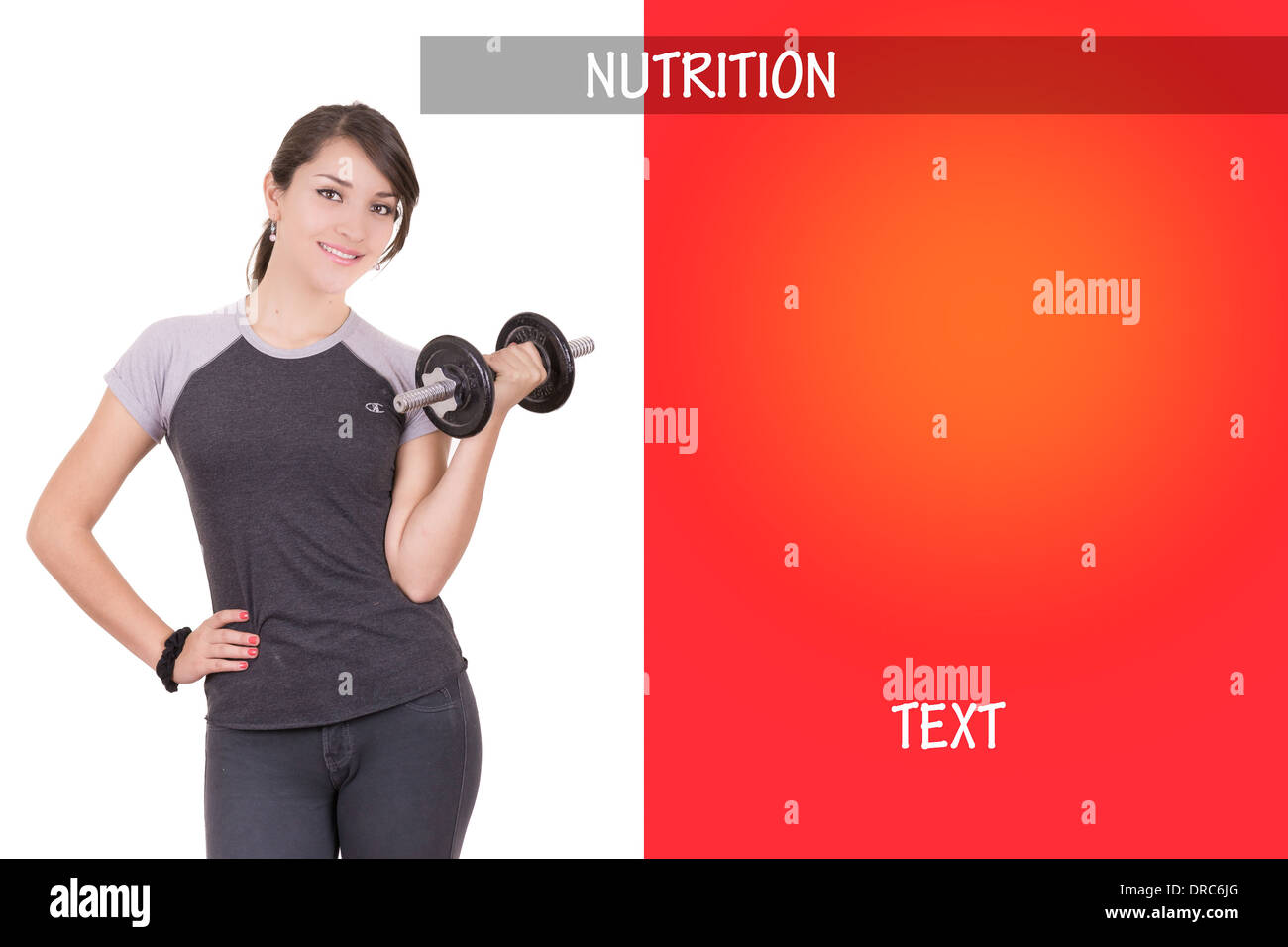 Woman working out with dumbell, ad design Stock Photo - Alamy