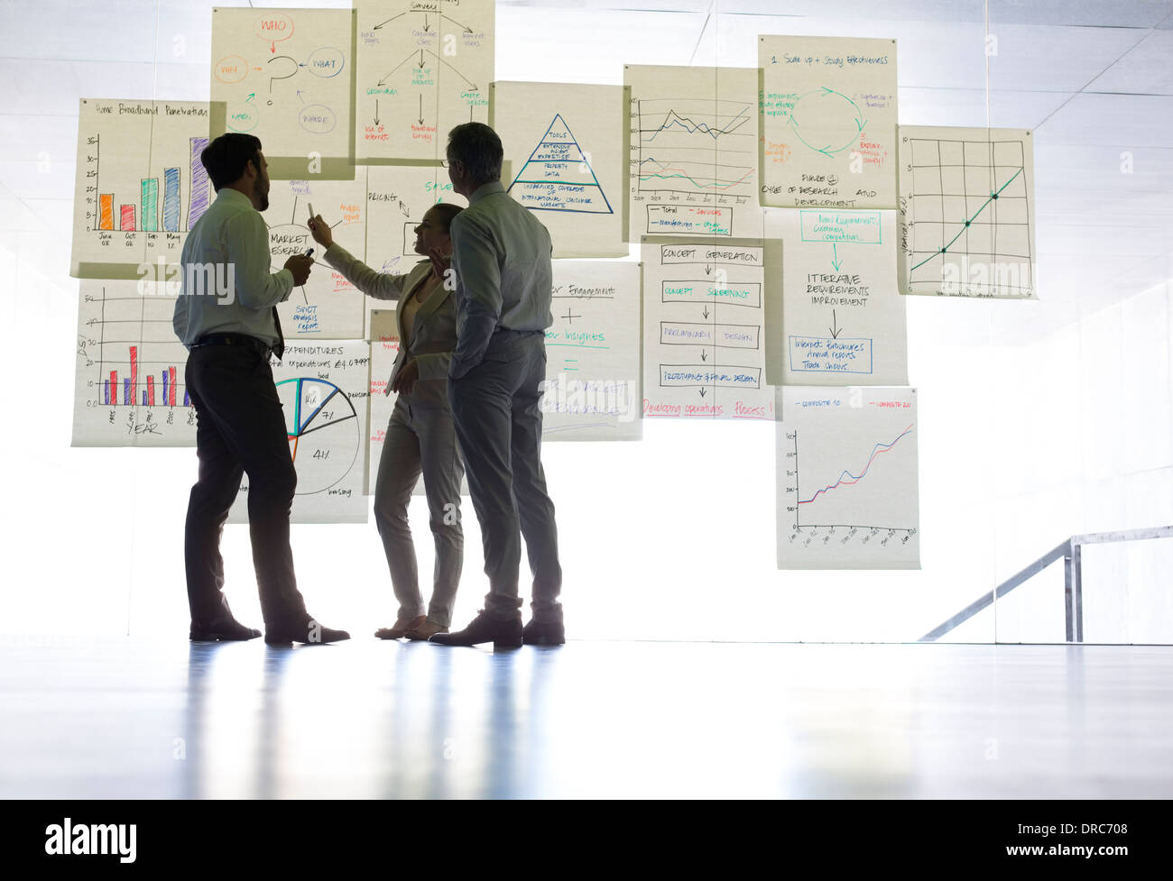 Business people discussing charts and graphs hanging in office Stock ...