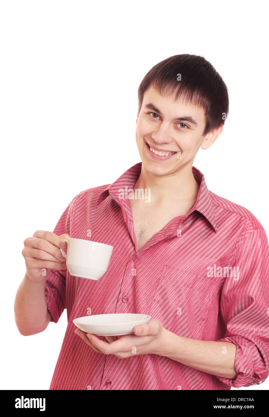 men with cup isolated on white Stock Photo - Alamy