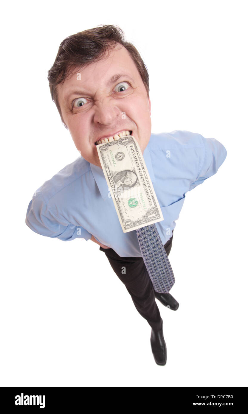 crazy men with dollar isolated on white background Stock Photo - Alamy