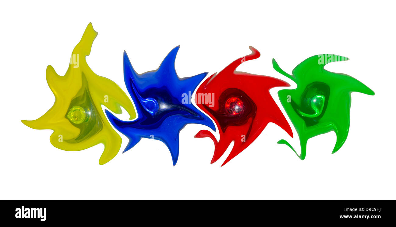 A line of four buttons digitally altered, on a white background Stock ...