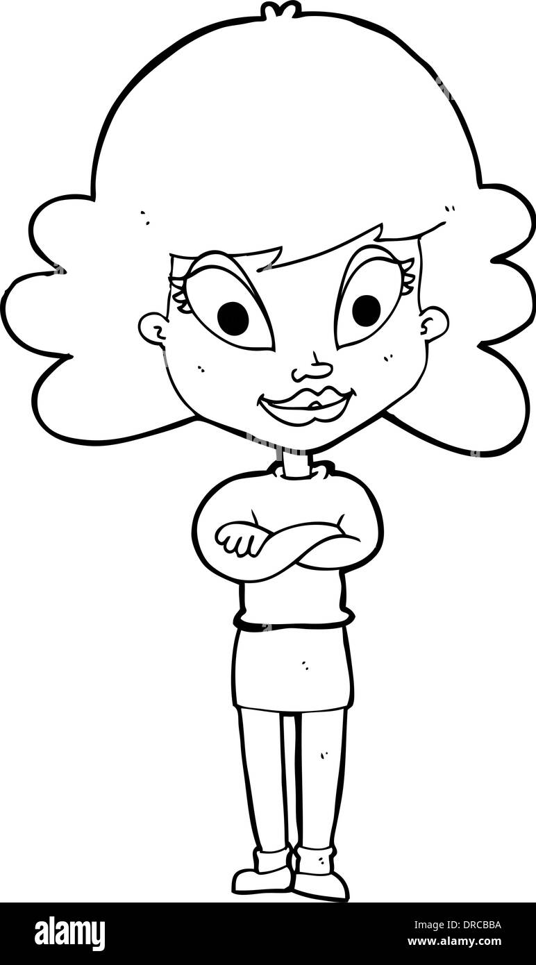 Cartoon girl crossed arms Black and White Stock Photos & Images - Alamy