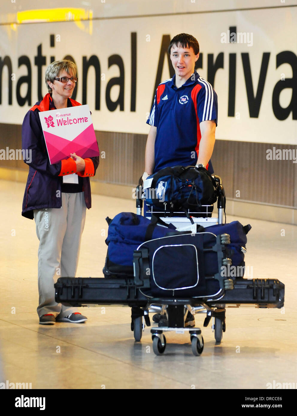 A member of the Team GB 2012 Olympic shooting team arrives at Heathrow ...