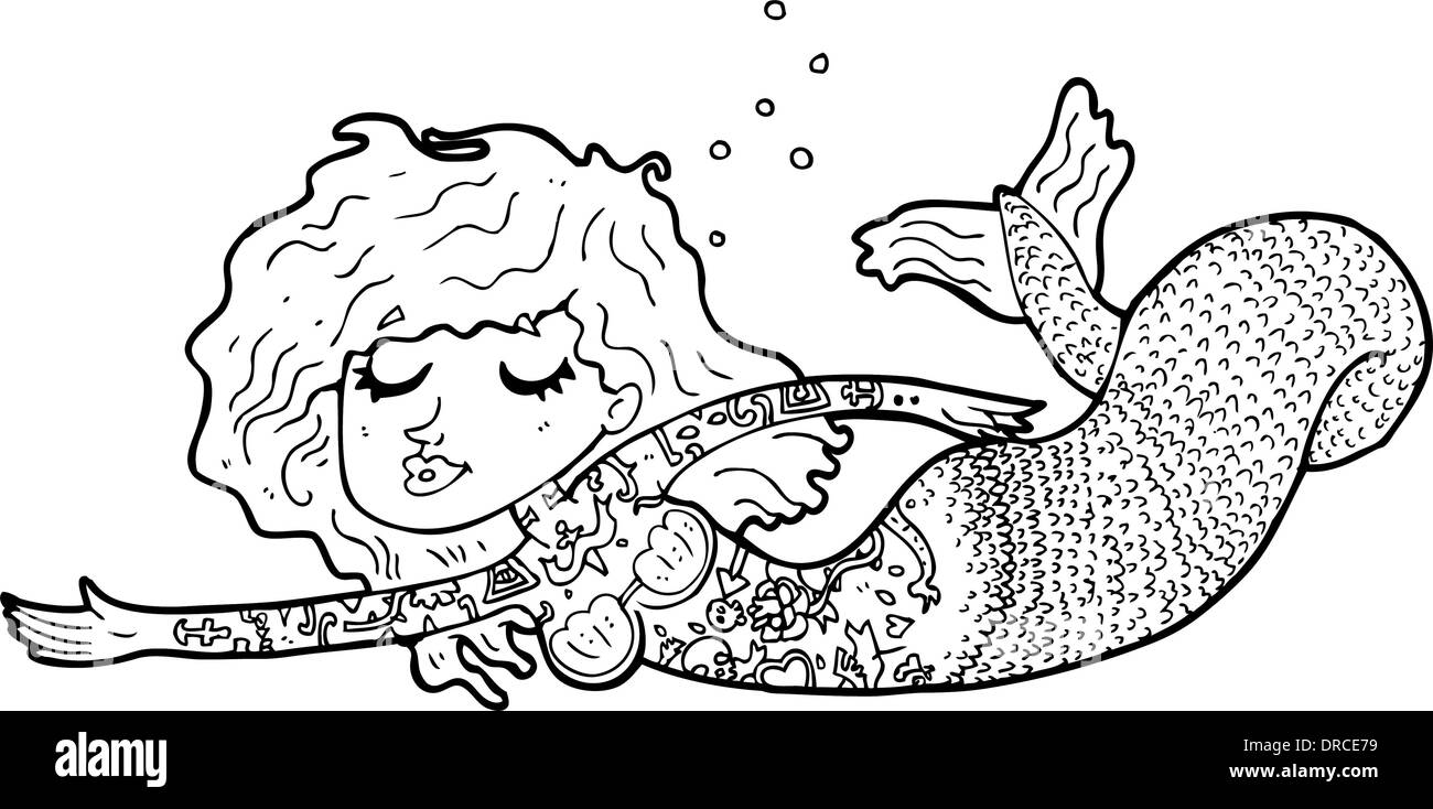 cartoon mermaid covered in tattoos Stock Vector Image & Art - Alamy