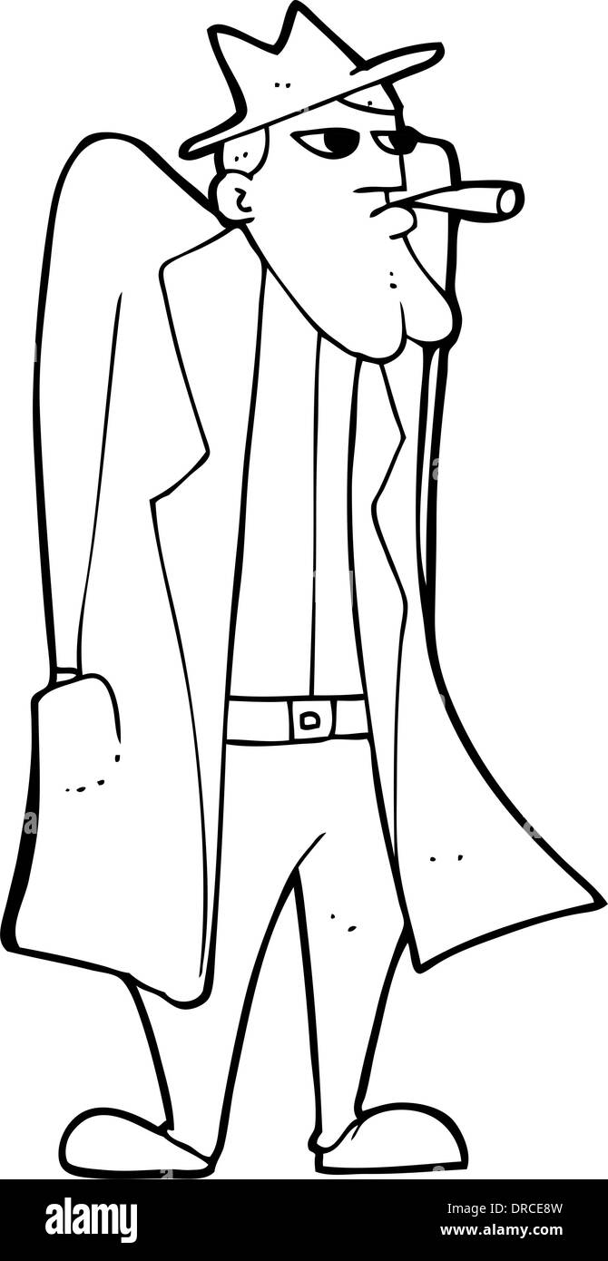 cartoon man in hat and trench coat Stock Vector Image & Art - Alamy