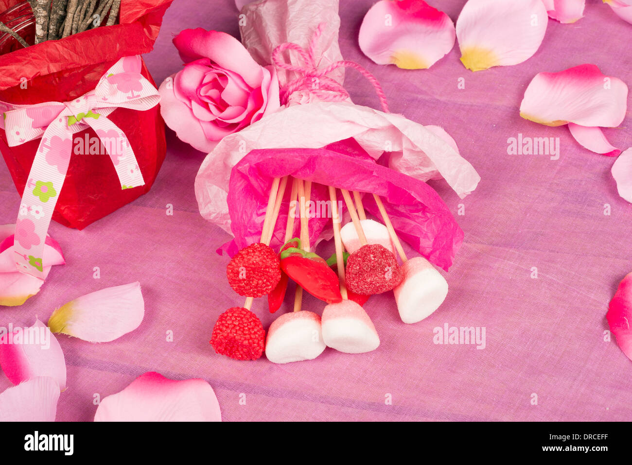 Valentines day candy displayed as a bunch of flowers Stock Photo - Alamy