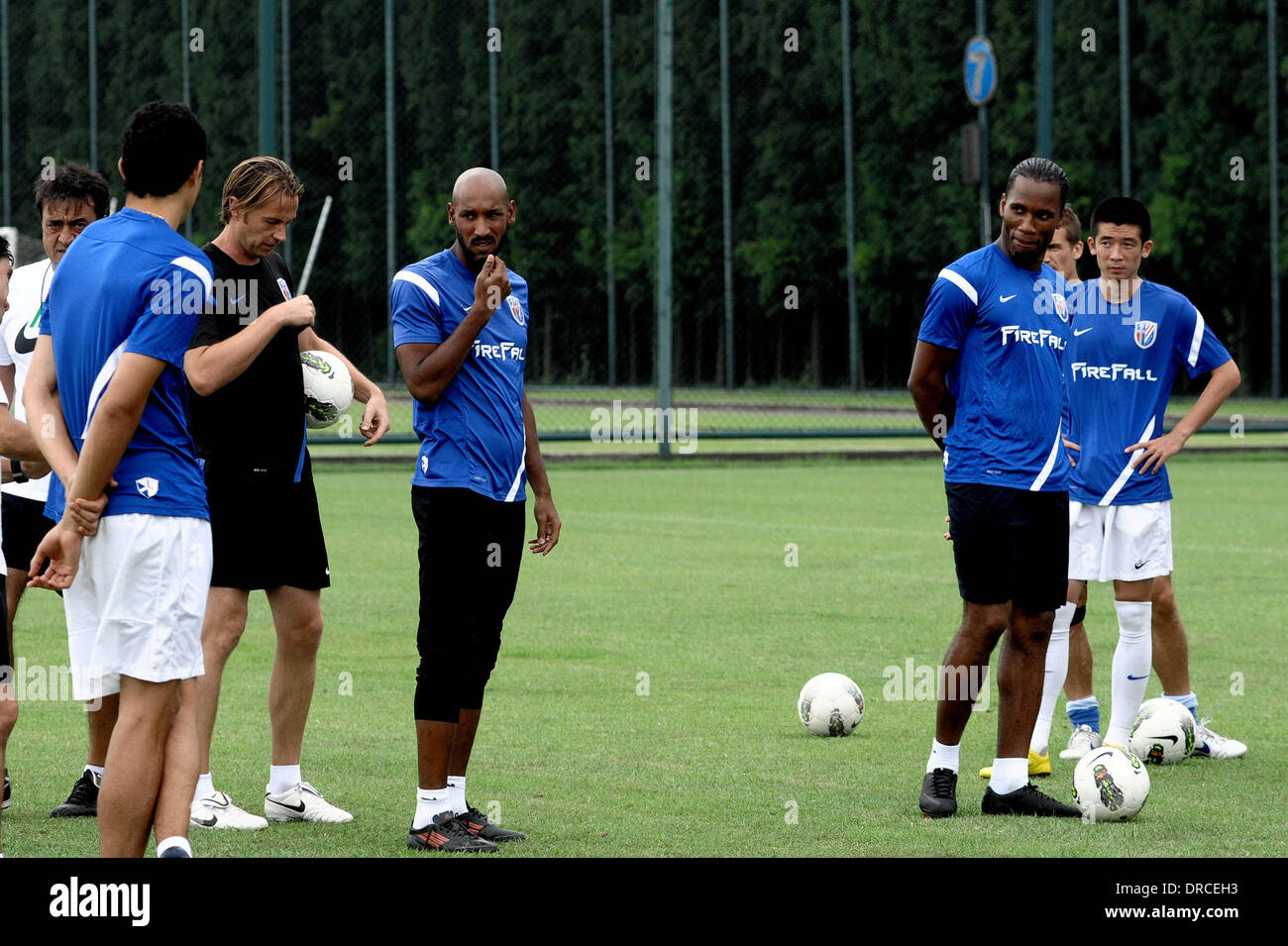 Didier Drogba and Nicolas Anelka at a Shanghai Shenhua F.C. training ...