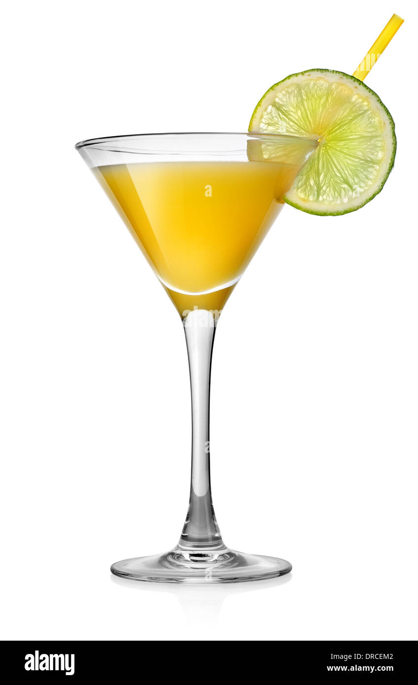 Yellow cocktail with lime isolated on white Stock Photo - Alamy