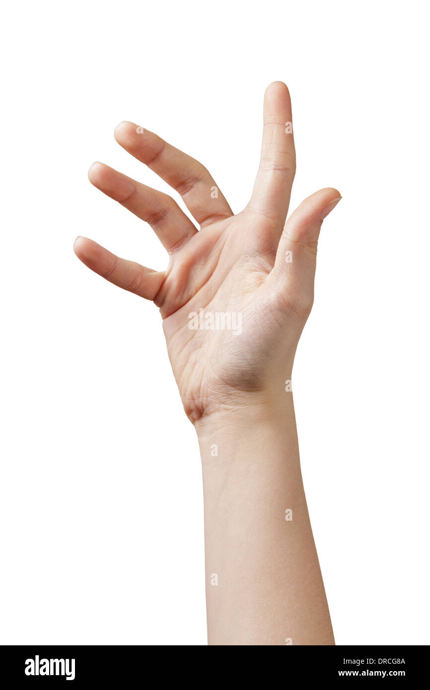 female teen hand pointing or clicking something, isolated on white ...