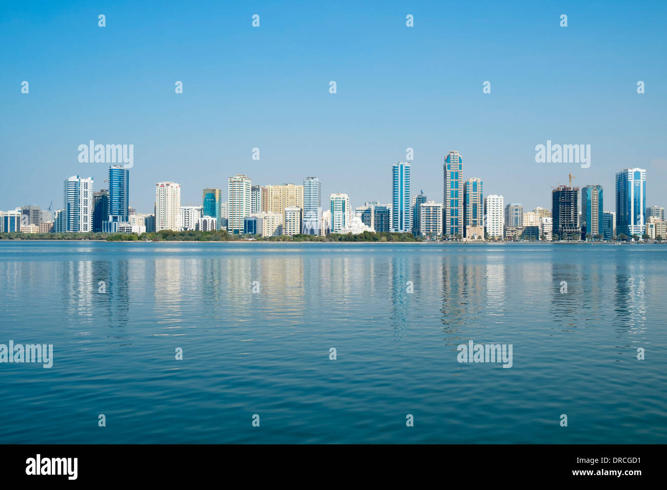 Skyline of Sharjah with modern high-rise buildings in in United Arab ...