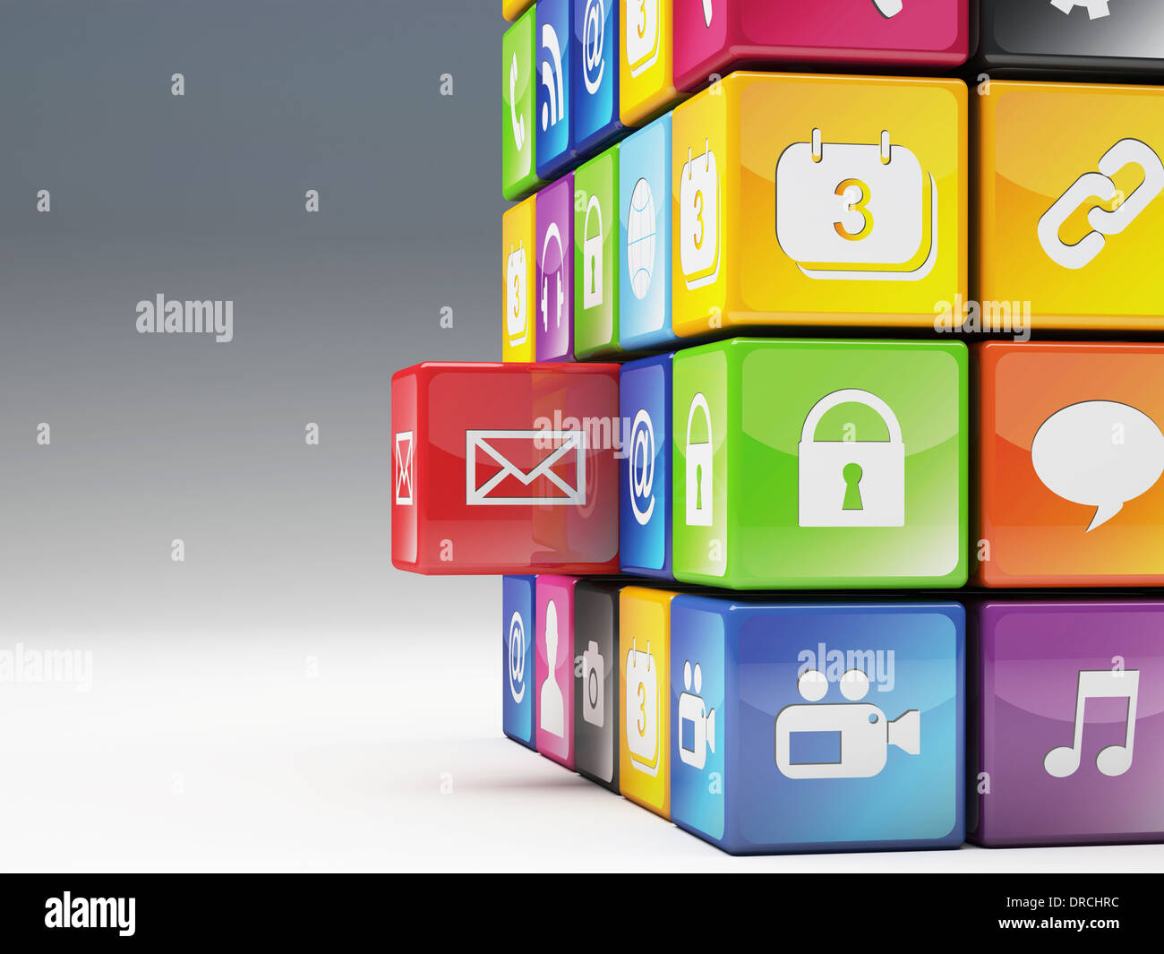 3d image of cube and icon set Stock Photo - Alamy