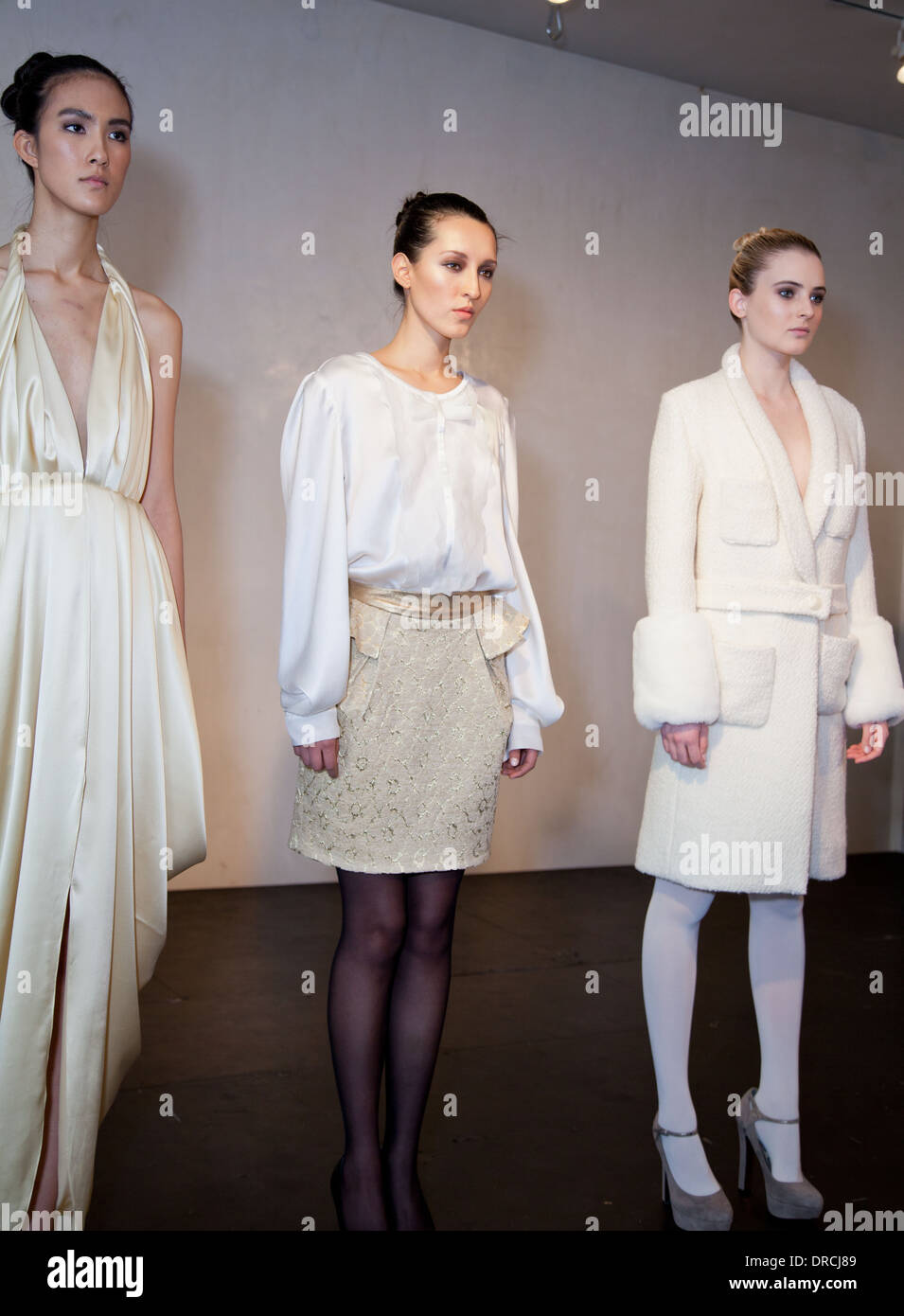 NEW YORK, USA - FEBRUARY 16, 2012:Models pose for Zuzu Kim presentation ...