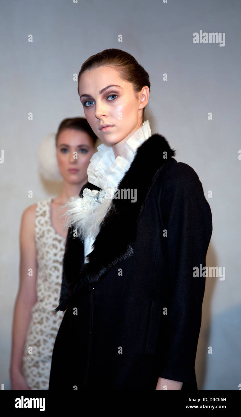 NEW YORK, USA - FEBRUARY 16, 2012: Model poses for Zuzu Kim ...