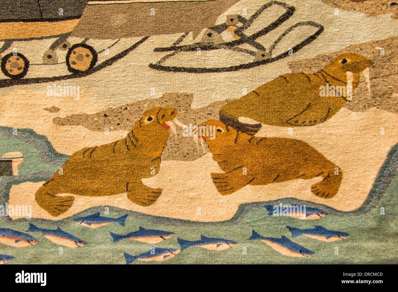 Tapestry showing the life of the Inuit Eskimos, Baffin Island, Nunavut ...