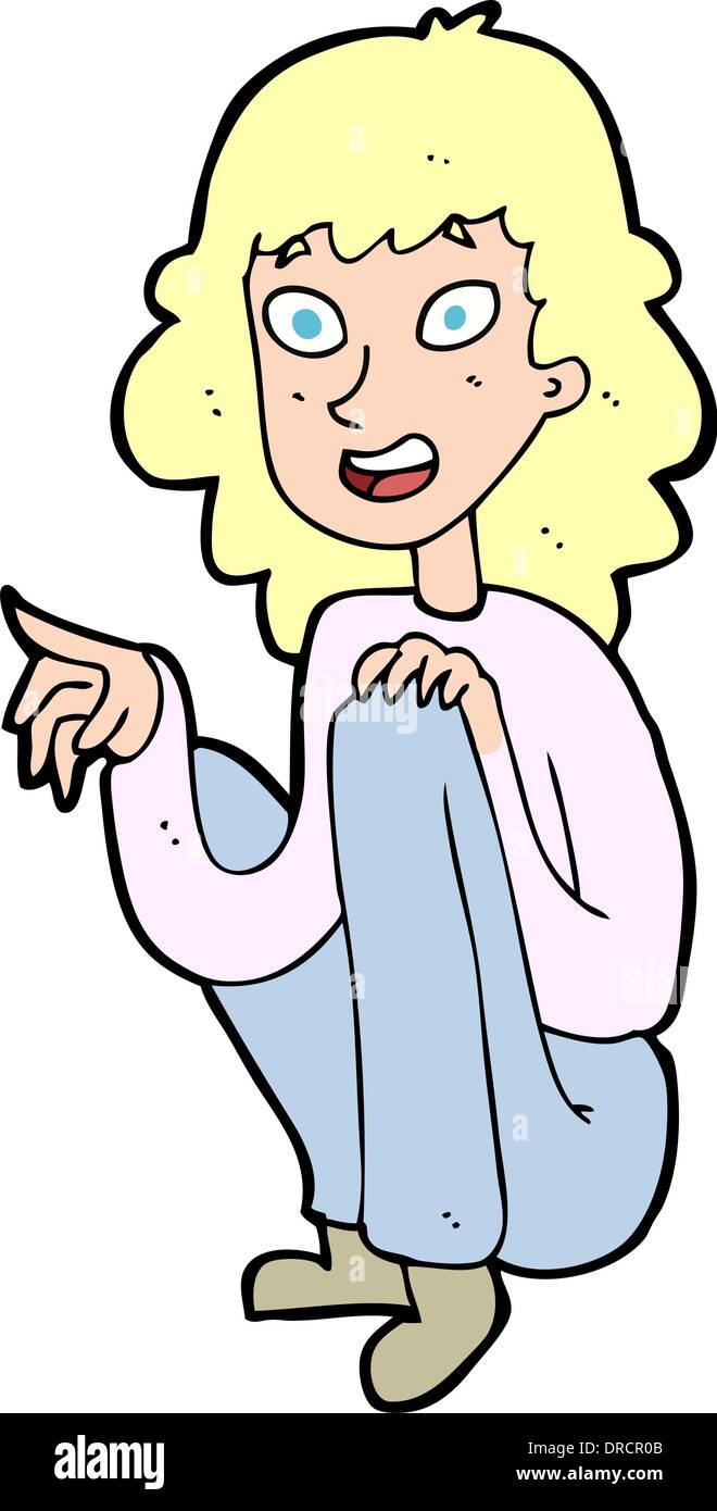 Cartoon happy woman sitting pointing hi-res stock photography and ...