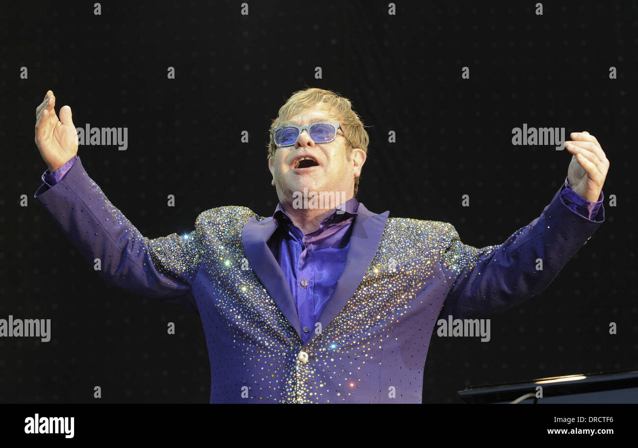 Elton John performing at Tussling Castle Featuring: Elton John Where ...