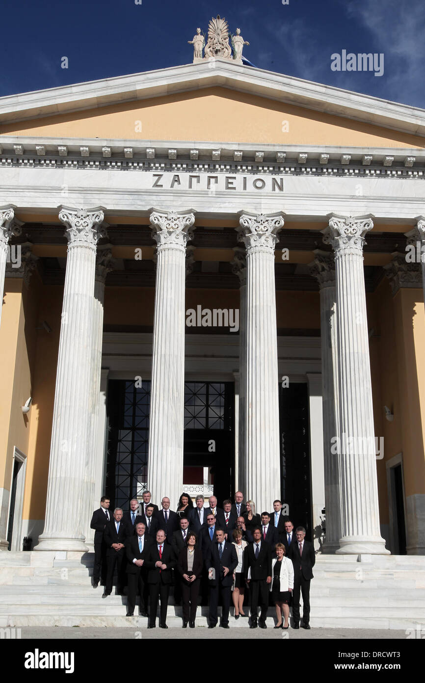 Athens, Greece. 23rd Jan, 2014. EU Justice Minsiters pose for a family ...