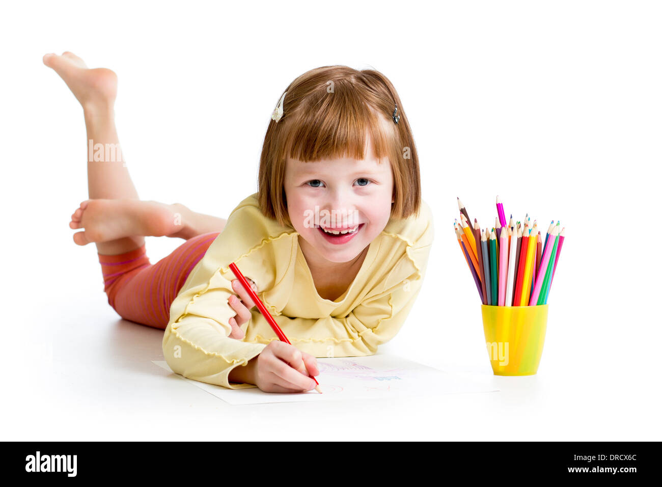 kid girl drawing with pencils Stock Photo - Alamy